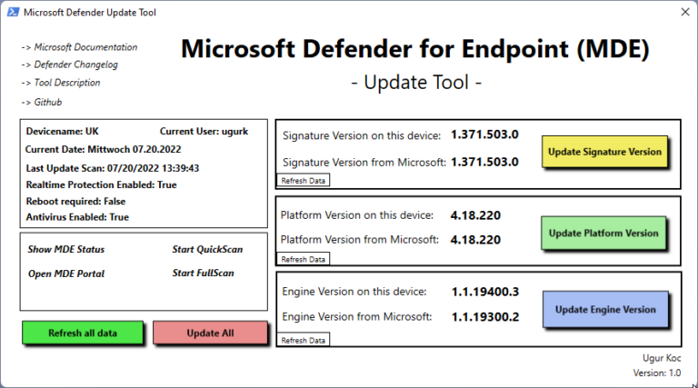 Microsoft Defender for Endpoint (MDE) - Update Tool - Ugur Koc